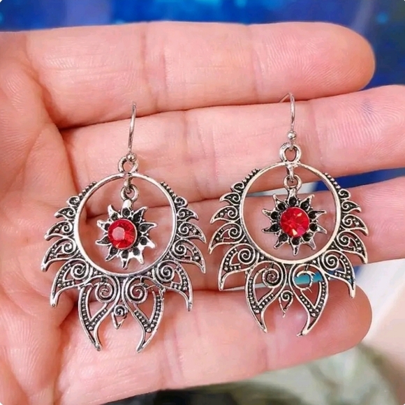 Source Unknown | Jewelry | Tribal Sun Fire Hoop Dangle Earrings ...